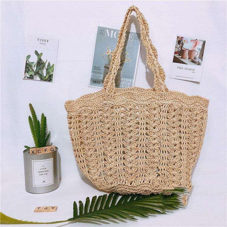 תיק קש ארוג עם בטנת בד וסגירת רוכסן – Chic avenue